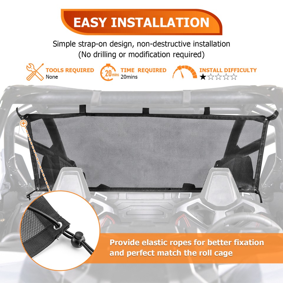 WSAYS UTV Soft Rear Window Net Mesh UV Protection for 2020-24 Polaris ...