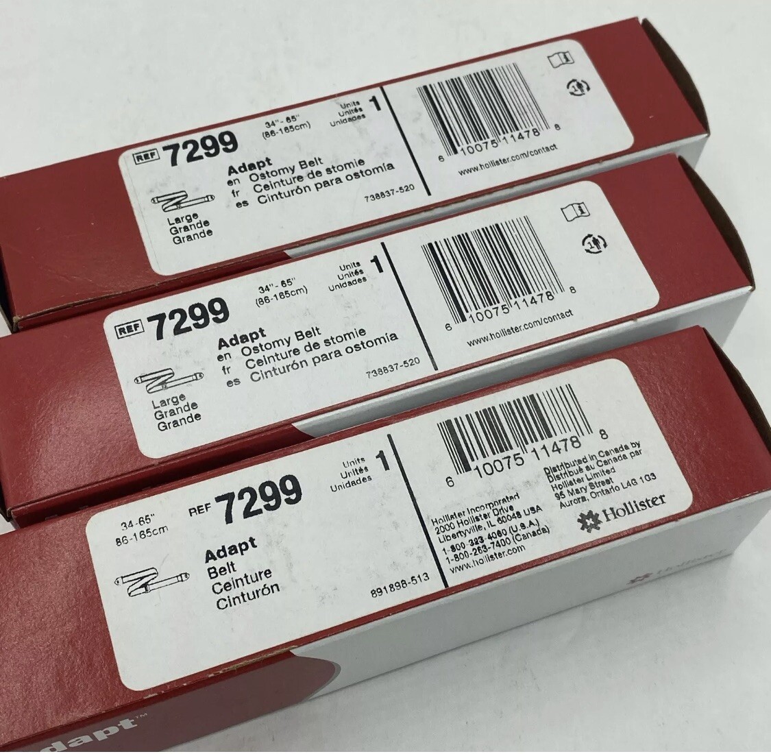 3 Hollister Adapt #7299 Adjustable Ostomy Belt-Large 34"x65" -3 Boxes ...