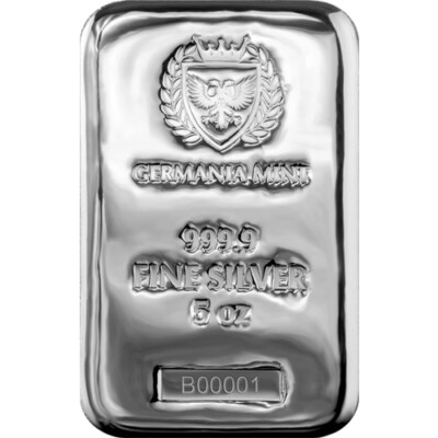 5 oz Germania Mint Cast Silver Bar (New) | eBay