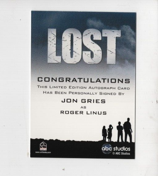 JON GRIES AUTOGRAPH "LOST" RITTENHOUSE ARCHIVES ROGER LINUS AUTO CARD ...