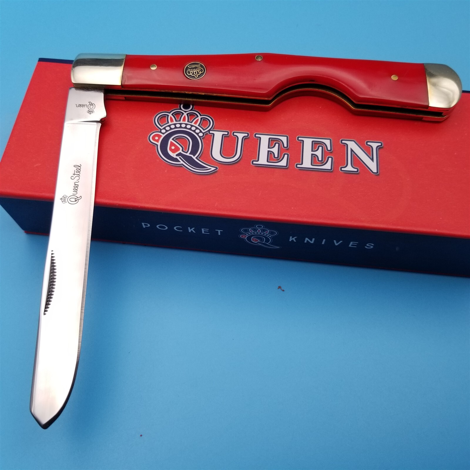 Queen Cutlery Pocket Knife Easy Open Folding Blade Red Sampler Melon ...