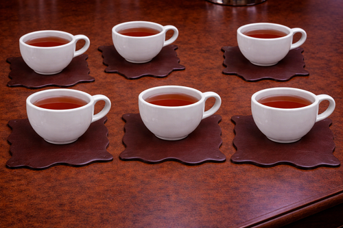 Luxury Handmade Tea Coaster Real Cowhide Leather Set of 6 Coffee Cup ...