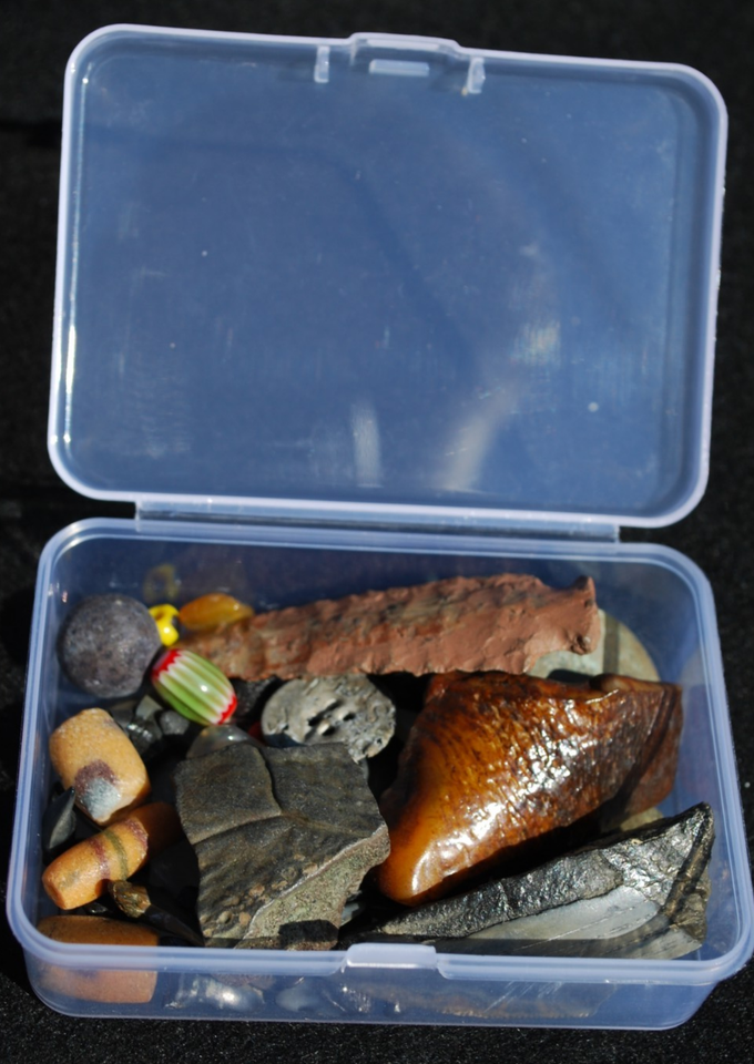 Treasure LOT Arrowhead, Coins, Civil War, Indian Beads, Fossils/Shark ...