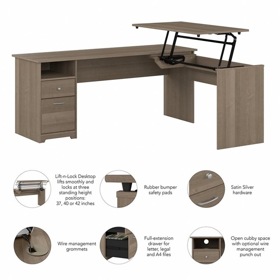 Cabot 72W 3 Position Sit to Stand L Desk in Ash Gray - Engineered Wood ...