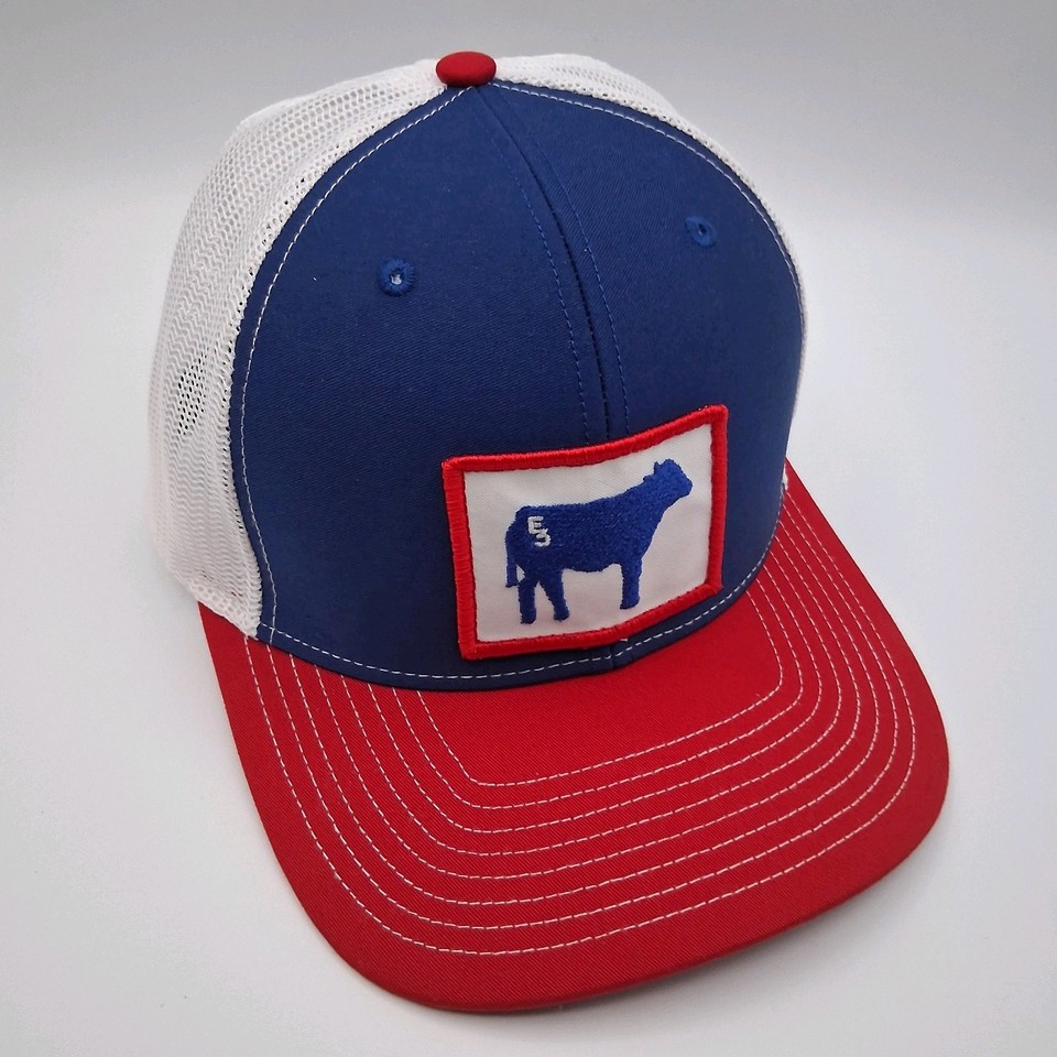 E3 Ranch Patch Hat Trucker Cap Snapback Blue Cow Flag Logo Red Brim ...