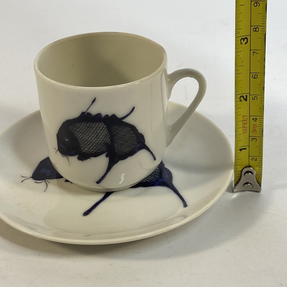 Fine China Porcelain Koi Tea Cup Saucer Whte Blue Fish Demitasse ...