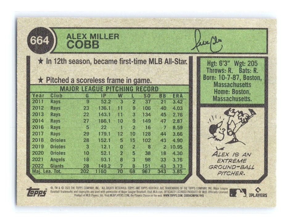 2023 Topps Heritage Baseball #664 Alex Cobb San Francisco Giants | eBay