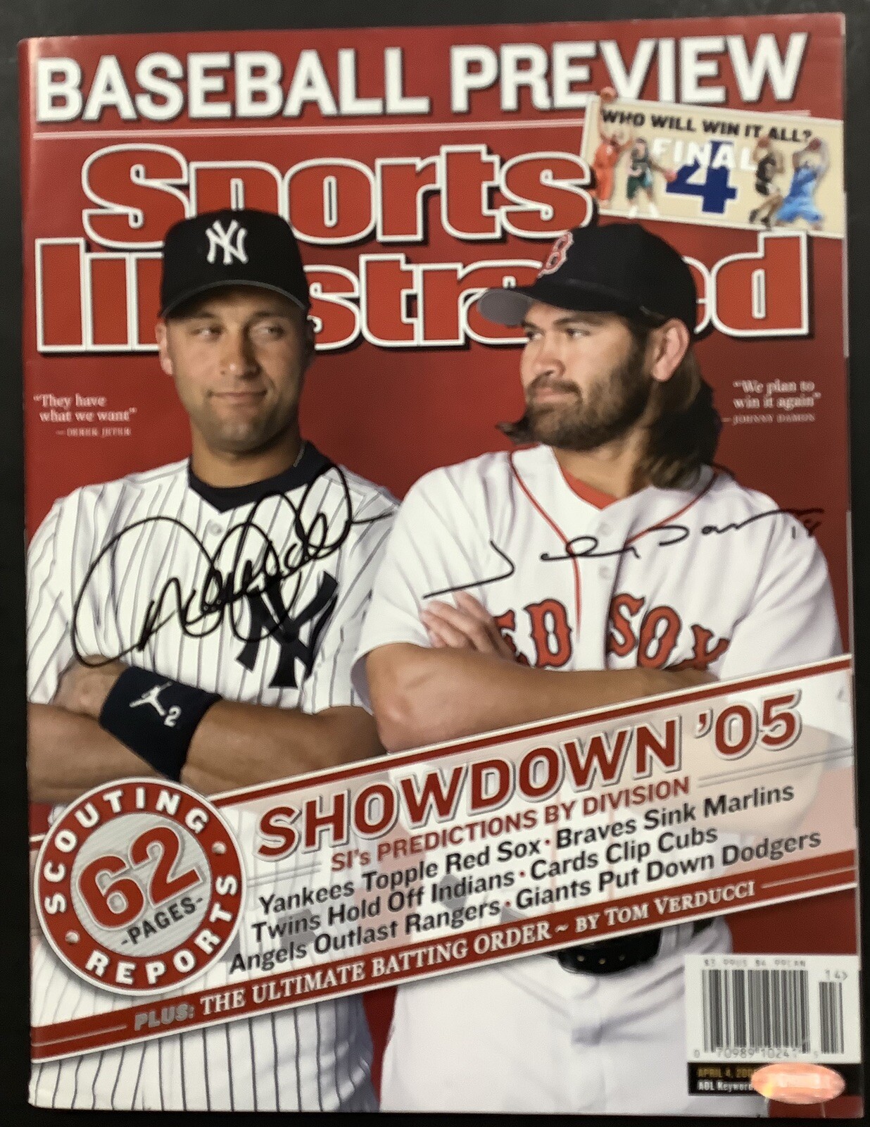 Derek Jeter Signed Sports Illustrated Magazine Johnny Damon Autograph ...