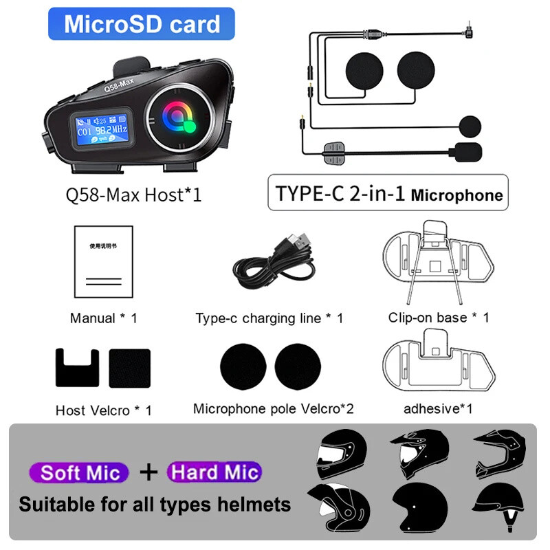 Bluetooth Intercom Headset Motorcycle Motocross Racing Flip Up ...