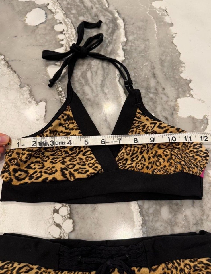 J Morco 2000s Leopard Print Pink Blue Color Block Halter Two Piece ...