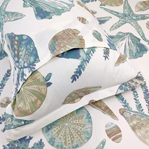 Sheet Set Beach Themed Bedding Sets 100% Cotton Super Twin Seashell ...