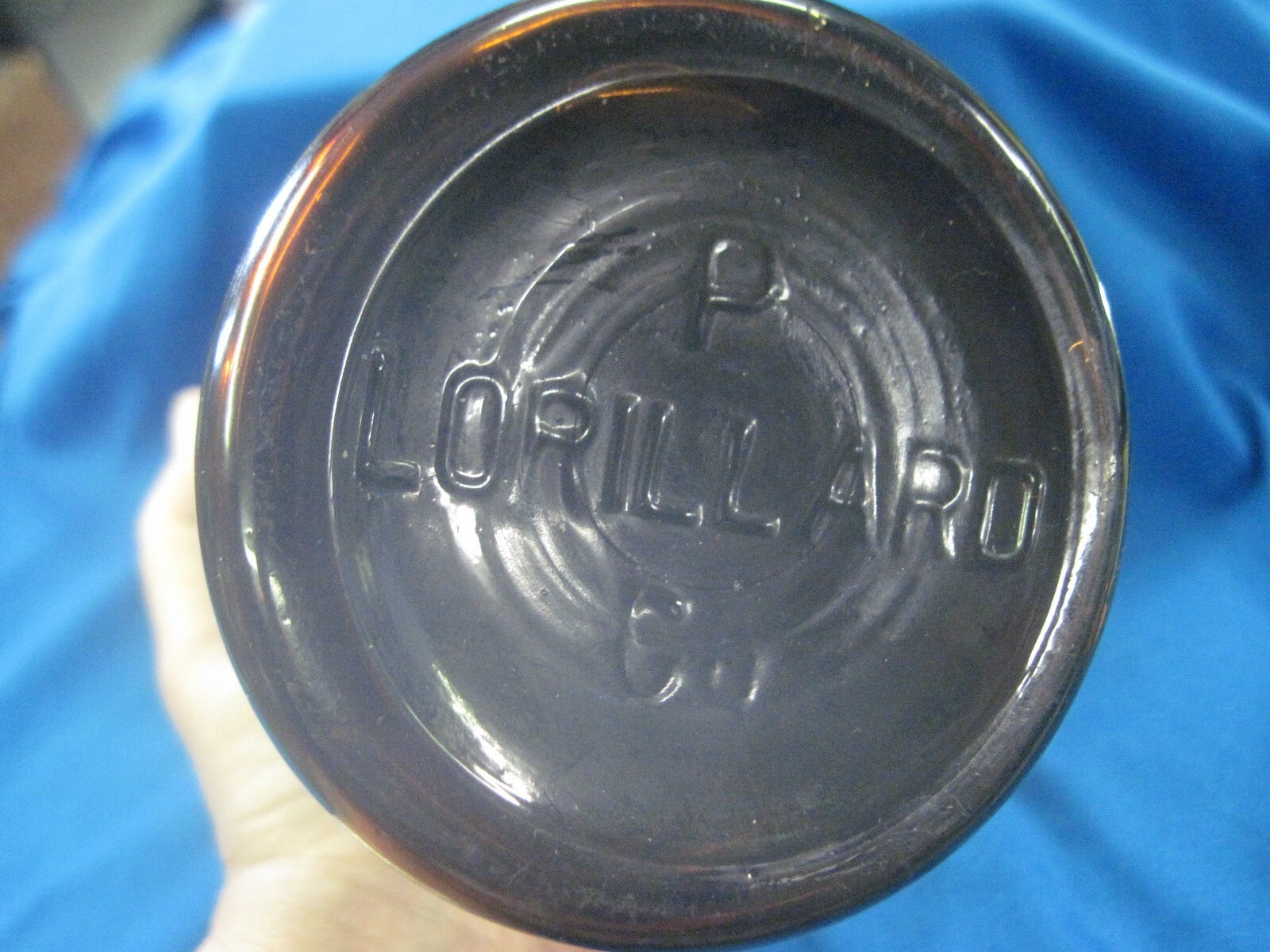 ANTIQUE SNUFF JAR , BROWN GLASS (AMERICAN SNUFF CO LORILLARD PAT. JUL ...