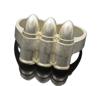 925 Sterling Silver Vintage Heavy Large Bullets 2 Finger Band Ring Sz ...