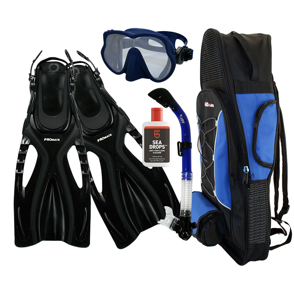 Premium Snorkeling Frameless Mask Dry Snorkel Fins Backpack Dive Gear ...
