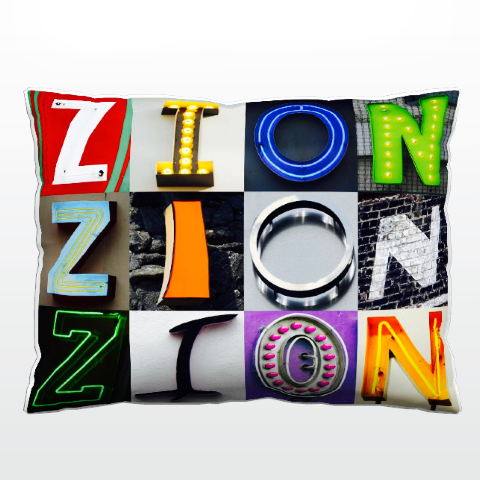 Personalized Pillow featuring the name ZION in photos of actual sign ...