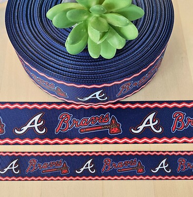 7/8 & 1.5" (1 YD) Atlanta Braves Grosgrain Ribbon Baseball Cheer Bow ...