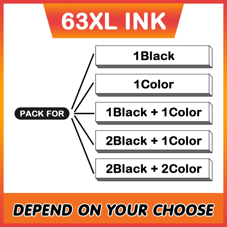 New Chip Ink Cartridge Black Color 63 XL 65 XL 61 XL for HP | eBay