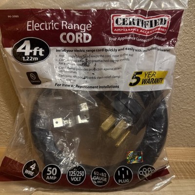 Supplying Demand 4 Foot Range Electrical Power Cord 4 Prong Wire 40 Amp ...