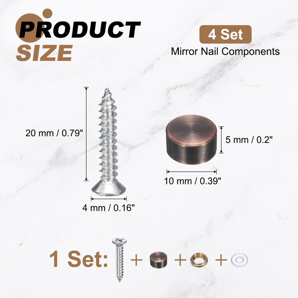4Pcs Brass Decorative Screws with Caps, 10mm Mirror Screws Cover, Red ...