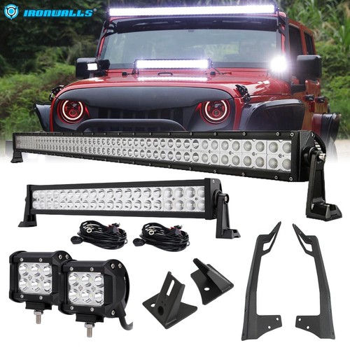 52"+22" LED Light Bar + 2x 4" Pods + Windshield Mount Brackets For 07 ...
