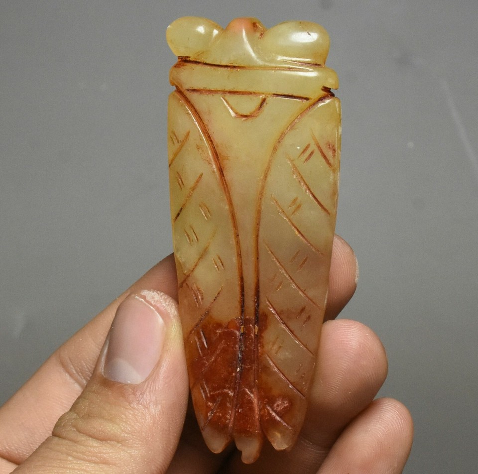 8CM Unique Chinese Hongshan Culture Old Jade Carved Cicada Cicala ...