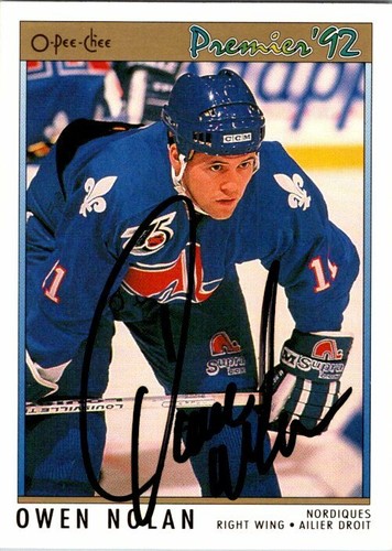 Owen Nolan Quebec Nordiques Hand Signed 1991-92 O-PEE-CHEE Hockey Card ...