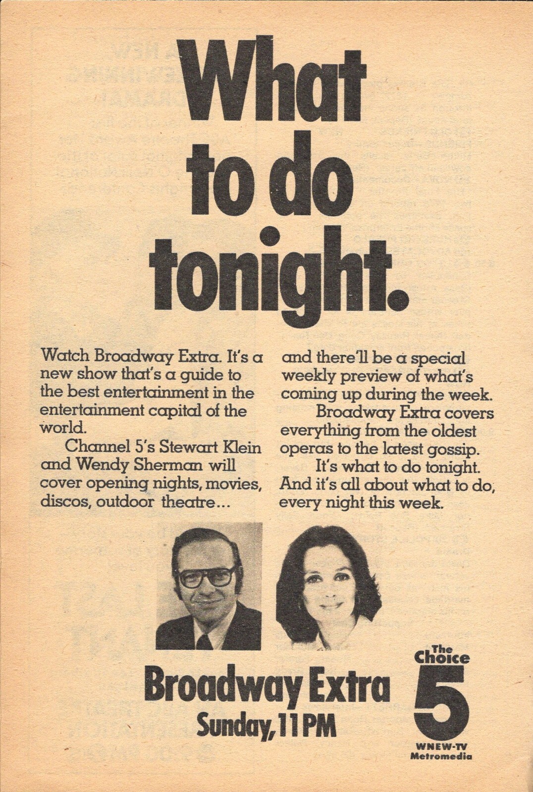 1978 WNEW NEW YORK TV NEWS AD ~ WENDY SHERMAN & STEWART KLEIN OPENING ...