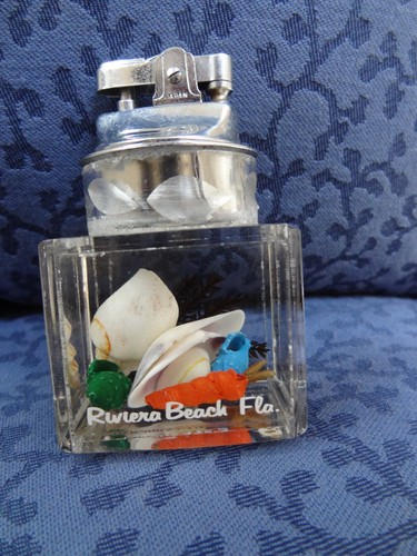 Glass Square Desk Cigarette Lighter with Assorted Sea Shells inside ...