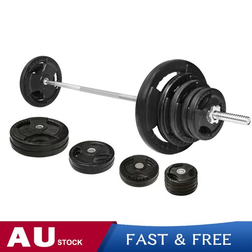 50/60/90/110KG Rubber Barbell Weights Set Weightlifting Bar and Weight ...