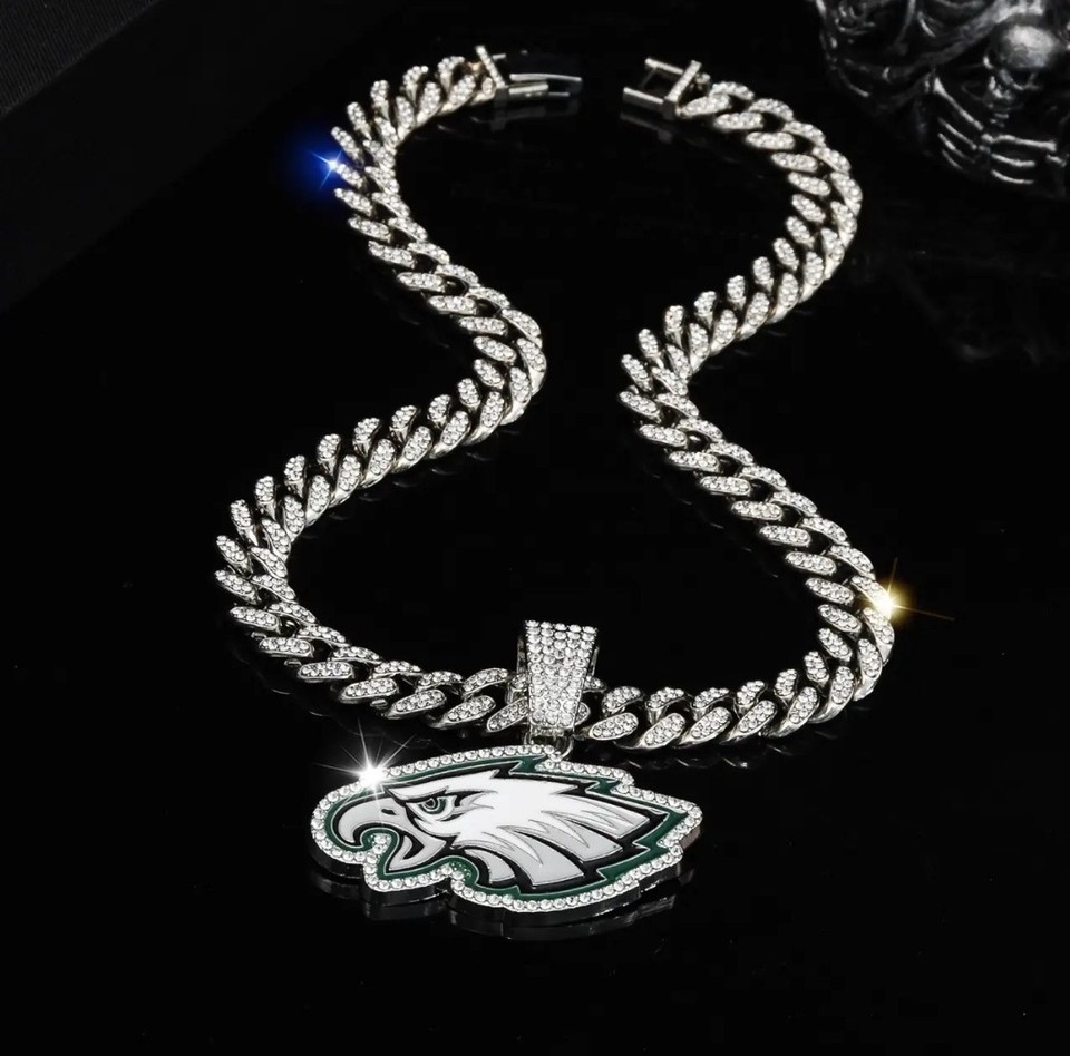 PHILADELPHIA EAGLES GEM NECKLACE Silver Bling Football Pendant / 24 ...