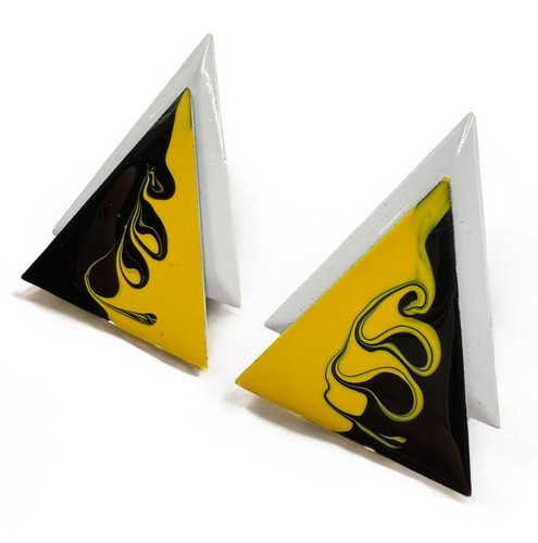 Vintage 1980’s Statement Earrings Swirl Enamel Triangle MOD Large | eBay