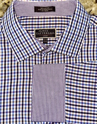 James Tattersall London Men's Long Sleeve Gingham Plaid Buttoned Shirt ...