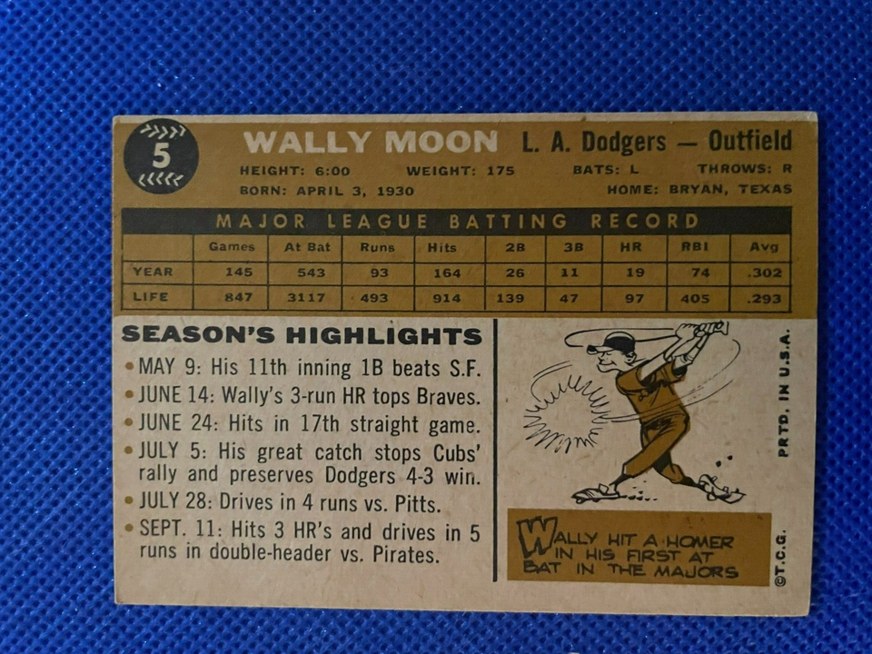 1960 TOPPS # 5 WALLY MOON B | eBay