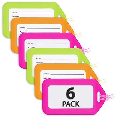-USA Luggage Tags (Neon, 6 PK), Bag Tag for Baggage, Suitcase F. 6 Pack ...