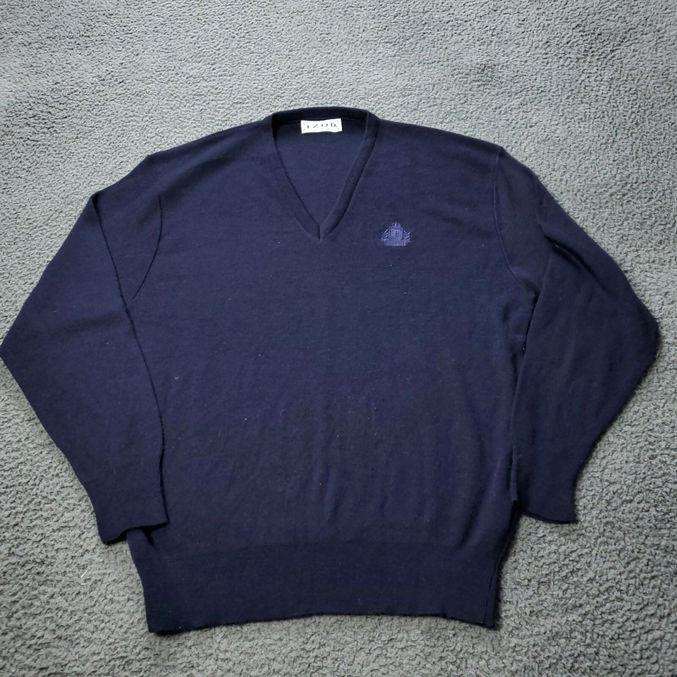 VINTAGE IZOD Sweater Mens L Large V Neck Blue Made In USA Pullover ...