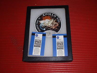 VINTAGE APOLLO XIII PATCH & 2 SPACE PROGRAM BADGES/TICKETS FRAMED 8 1/2 ...