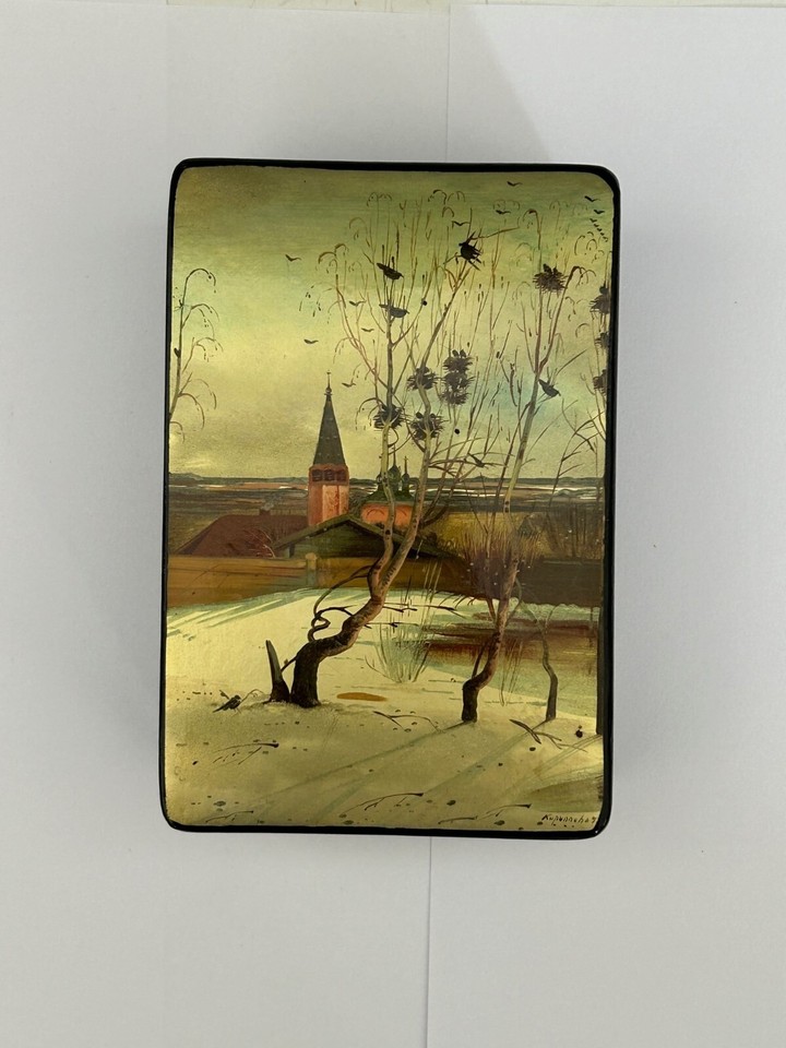 Vintage Russian USSR Fedoskino Lacquer Box "Rooks Have Returned" Signed ...