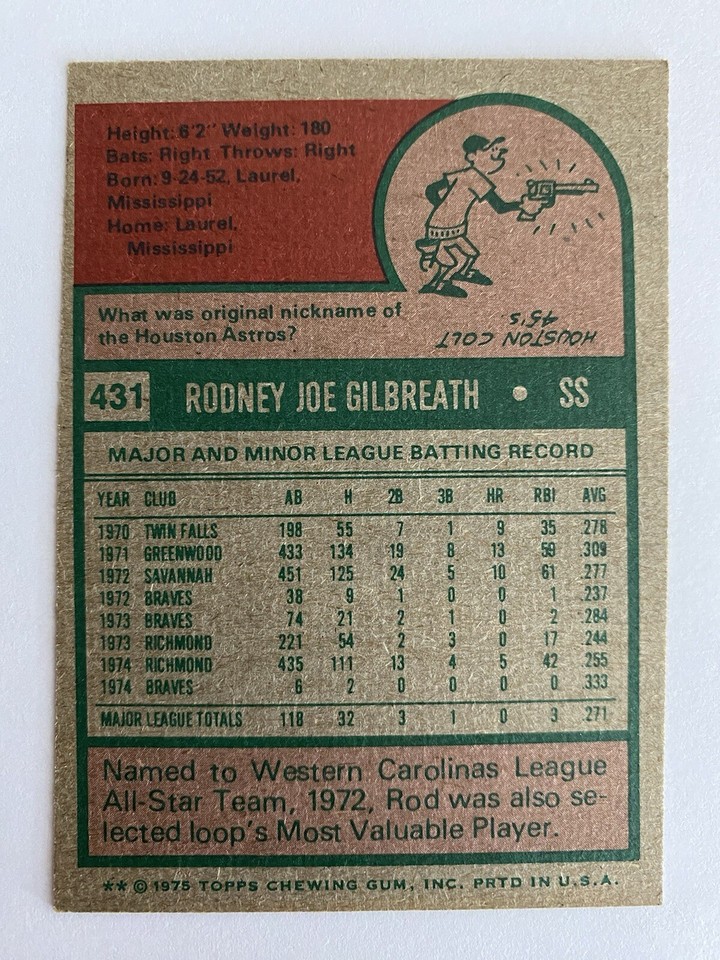 1975 Topps Baseball #431 Rod Gilbreath | eBay