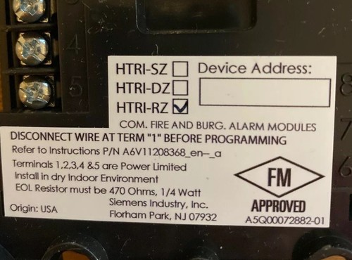 SIEMENS HTRI-RZ INTEL INTERFACE W/RELAY P/N: 1P S54322-F12-A1 Fire ...