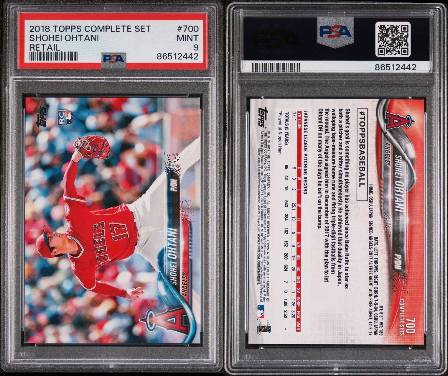 2018 Topps Complete Set Variation Pitching #700 Shohei Ohtani RC PSA 9 ...