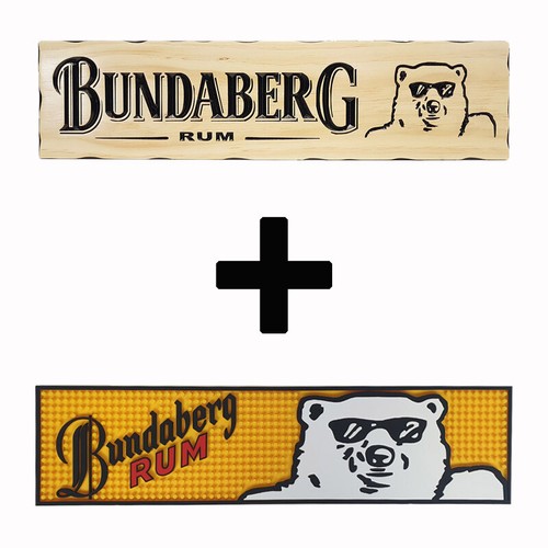 Bundaberg Bundy Rum Combo Pack - Timber Sign + Rubber Bar Mat Runner ...