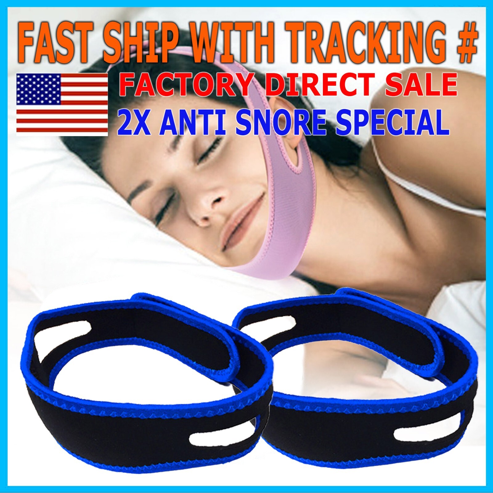 2 Pack Anti Snore Chin Strap Stop Snoring Belt Sleep Apnea Support ...