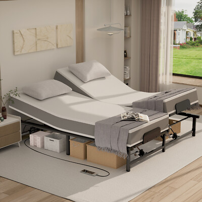 King Size Electric Bed Frame Head&Foot Incline Bed Base w/ Wired Remote ...
