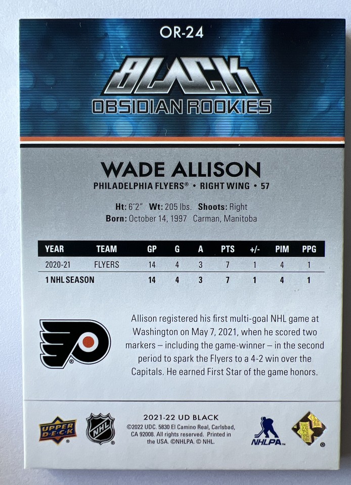 2021-22 SPX OBSIDIAN BLACK Wade Allison /99 SP GOLD 21/22 UD Upper Deck ...