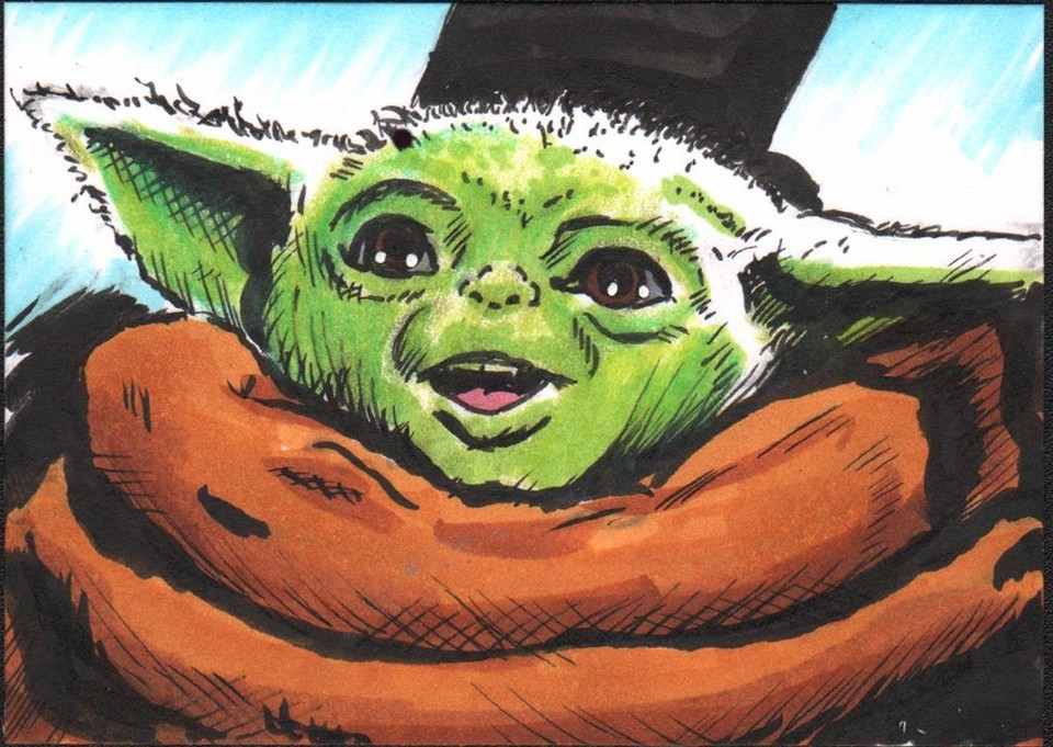 STAR WARS Yoda Baby 5 Card SET SKETCH PRINTS signed by M Parmenter | eBay