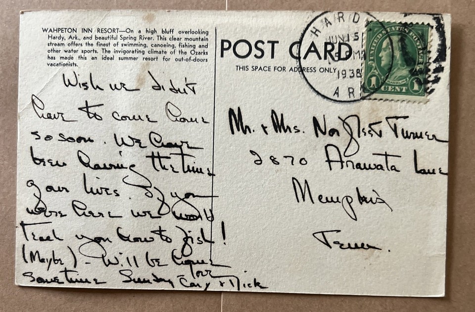 c1936 2 Postcards Hardy AR Wahpeton Inn Resort Tennis Court Dock Spring ...
