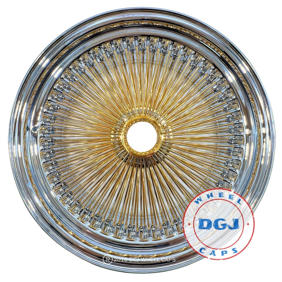 DGJ WHEELS 22x8 Standard 150 Spokes Gold Spokes & Hub Lowrider Wire ...
