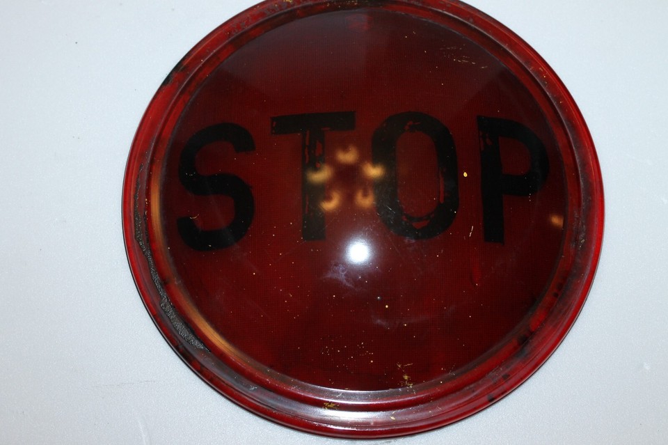 VINTAGE CORNING CROUSE HINDS RED GLASS TRAFFIC LIGHT SIGNAL STOP ...