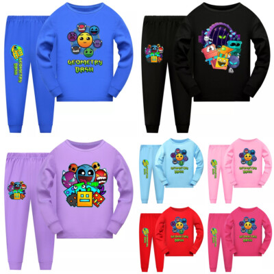 Kids Geometry Dash Long Sleeve T-shirt Pants Suits Casual Pyjamas PJ'S ...