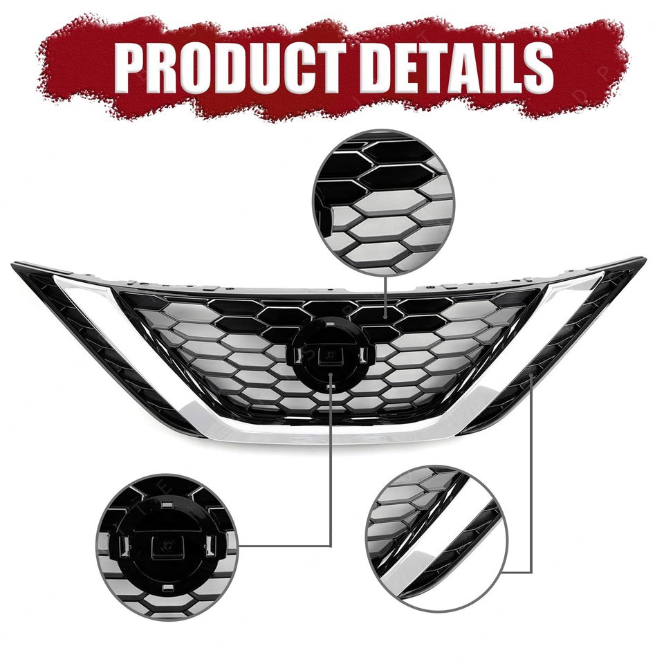Front Chrome & Black Grille For 2016-2018 Nissan Sentra Bumper Grill ...
